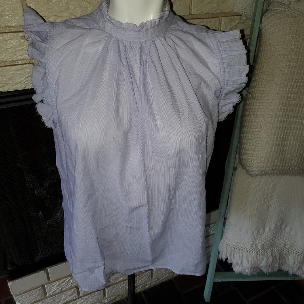 Frame Boho Pinstripe Blue/White Ruffle Sleeve Rear Bu… - Gem